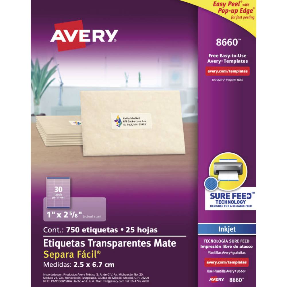 Plantilla De Etiqueta Avery 8660 Avery Clear Shipping Labels, Sure