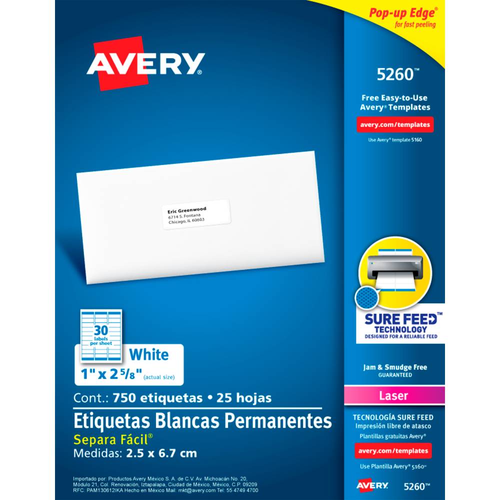 Plantilla De Etiqueta Avery 5260